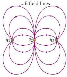 Solved The electric field lines surrounding three charges | Chegg.com