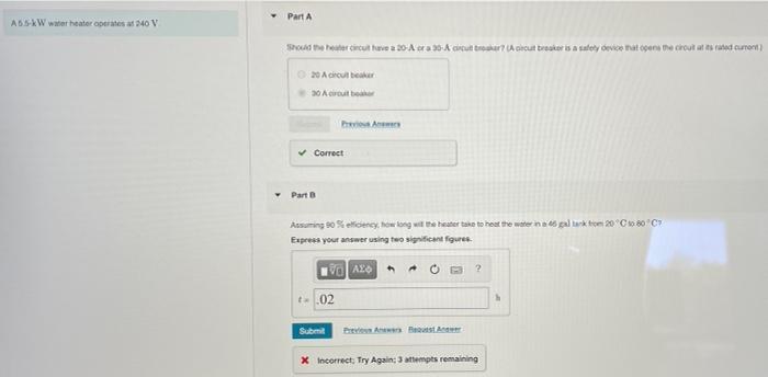Solved A 5.5. kW water heator operates at 240 V Part 8 | Chegg.com