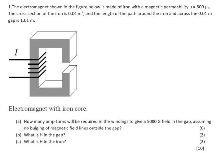 Solved 1.The electromagnet shown in the figure below is made | Chegg.com