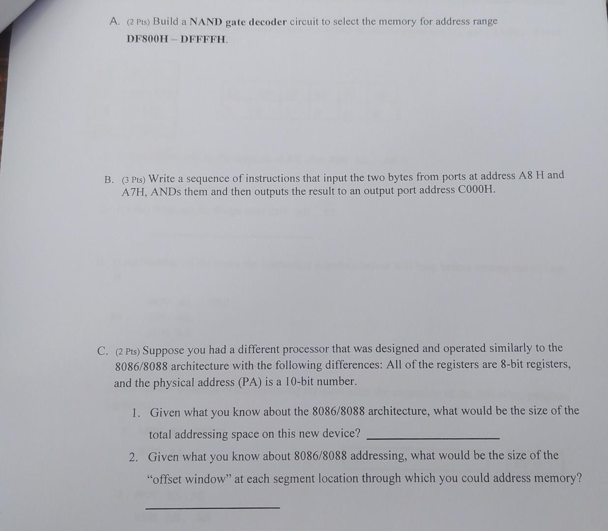 Solved A. (2 Pts) Build a NAND gate decoder circuit to | Chegg.com
