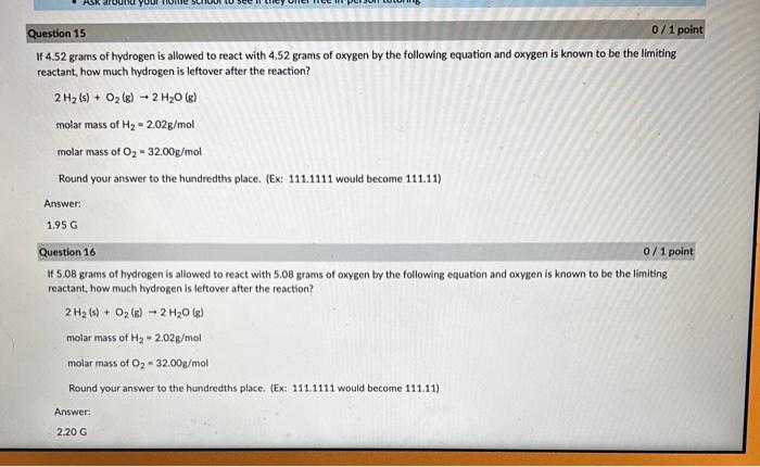 Solved If 4.52 grams of hydrogen is allowed to react with | Chegg.com