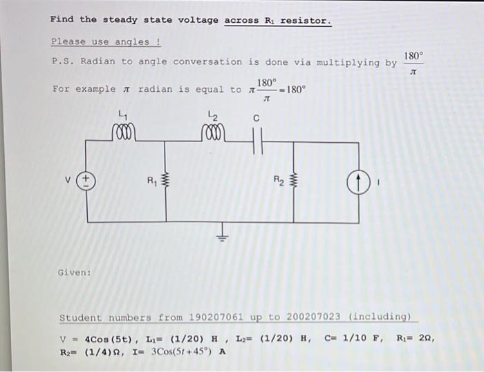 Solved Find the steady state voltage across R1 resistor. | Chegg.com