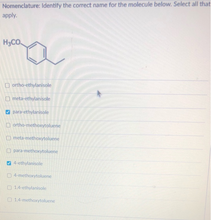 Solved Nomenclature: Identify the correct name for the | Chegg.com