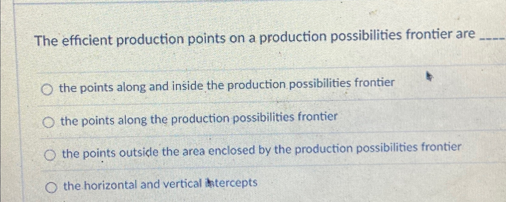 Solved The efficient production points on a production | Chegg.com