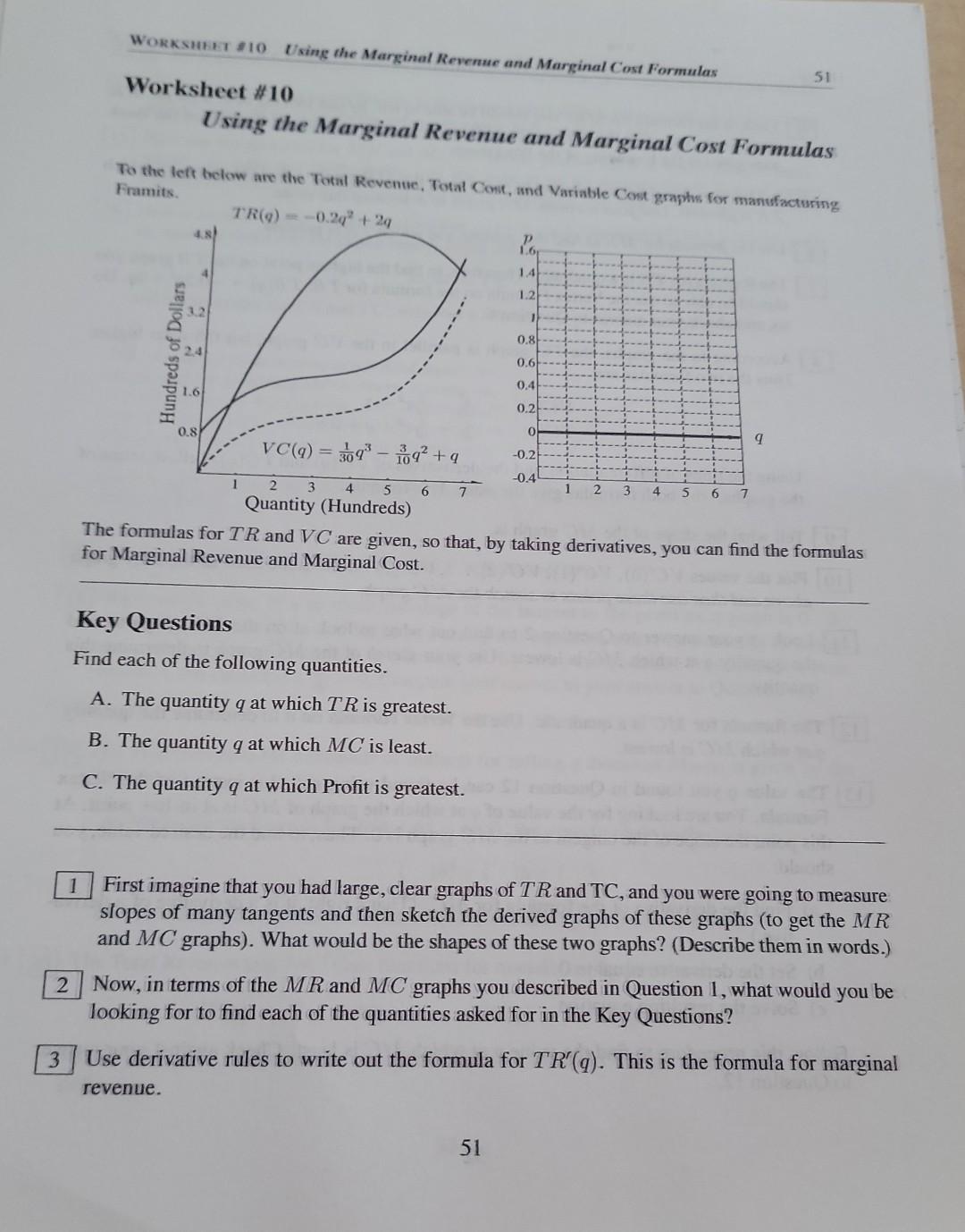 WORKSHEET :10 Using the Marginal Revenue and Marginal | Chegg.com