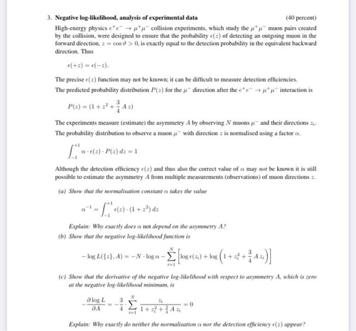 3. Negative log-likelihood, analysis of experimental | Chegg.com