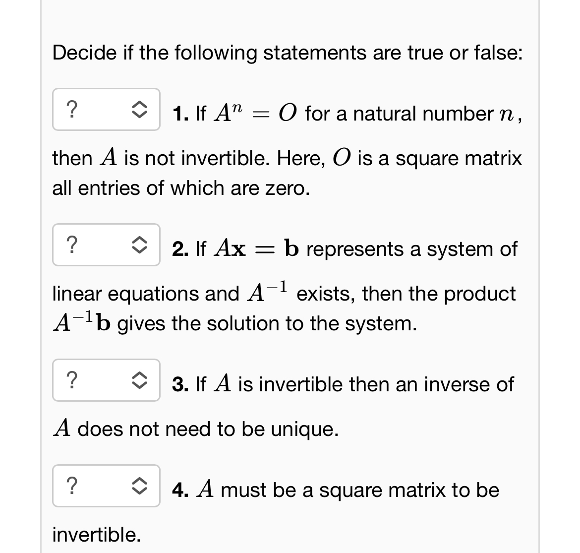 Solved Decide if the following statements are true or | Chegg.com