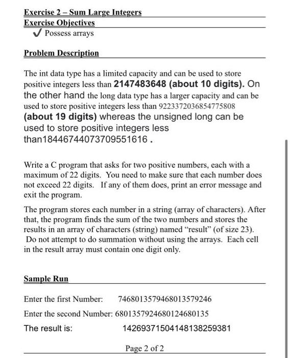 Solved Problem Description The int data type has a limited | Chegg.com