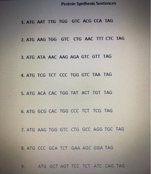 Solved Protein Synthesis Game For this activity you need to | Chegg.com