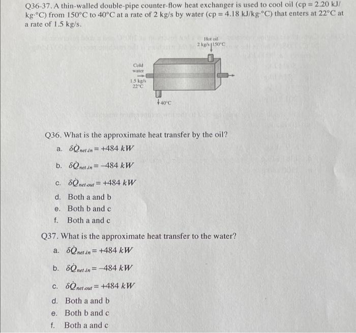 Solved Q36-37. A thin-walled double-pipe counter-flow heat | Chegg.com