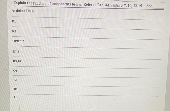 Solved Explain the function of components below: Refer to | Chegg.com