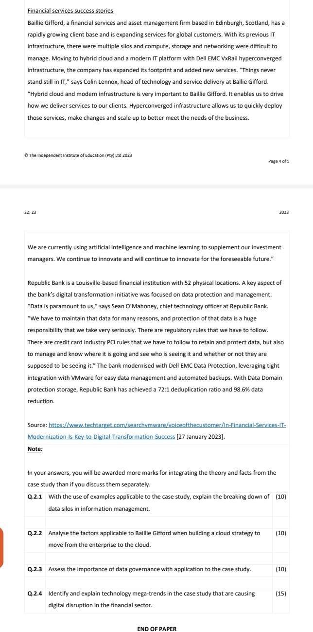 Solved Question 2 (Marks: 45) Read the following case study | Chegg.com