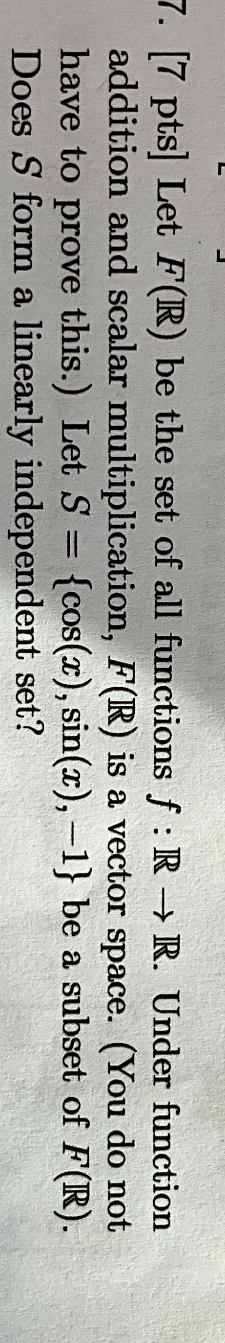 Solved [7 ﻿pts] ﻿Let F(R) ﻿be the set of all functions | Chegg.com