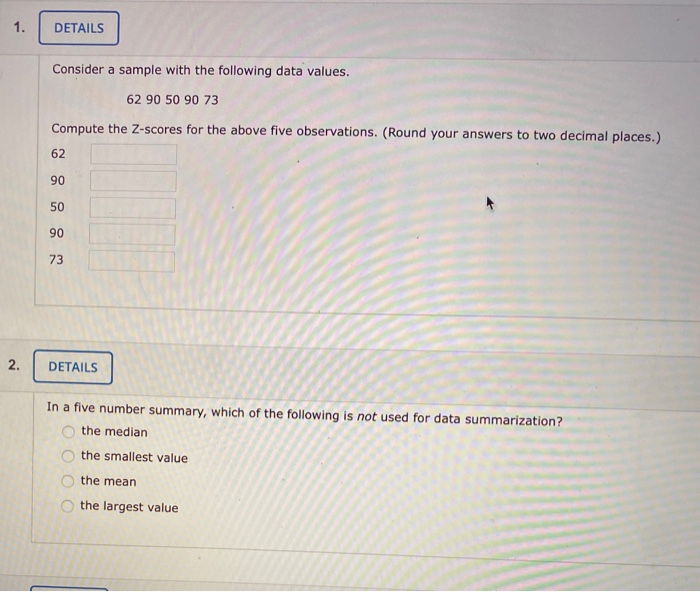 Solved 1. DETAILS Consider a sample with the following data | Chegg.com