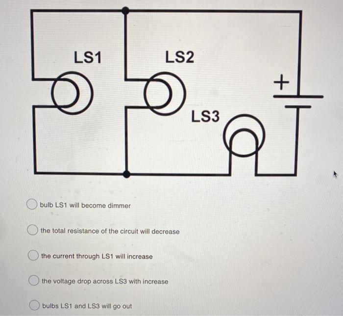 Solved LS1 LS2 + LS3 bulb LS1 will become dimmer the total | Chegg.com