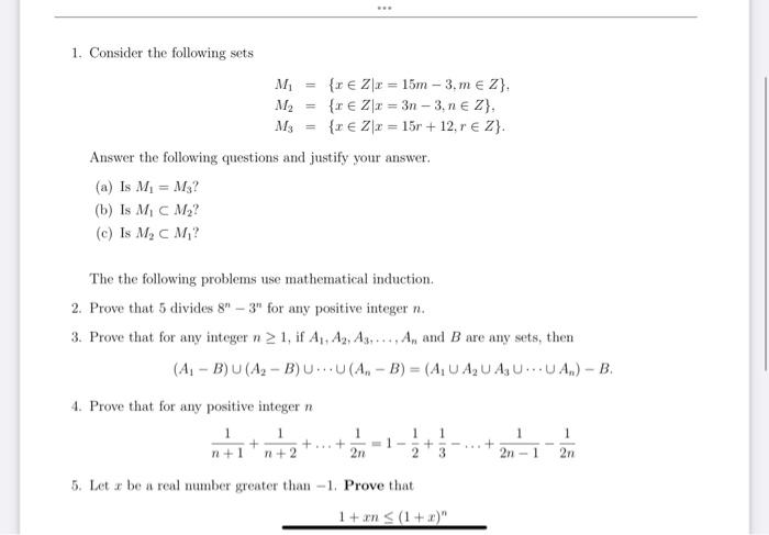 Solved 1. Consider the following sets | Chegg.com
