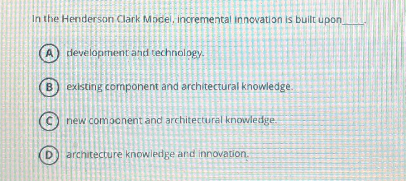 Solved In the Henderson Clark Model, incremental innovation | Chegg.com