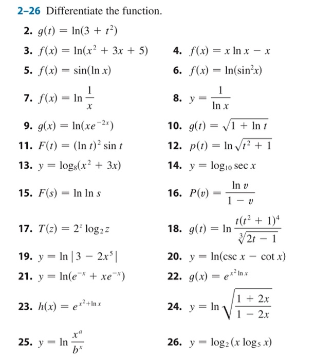 Solved 2 26 Differentiate The Function 2 G t Ln 3 T Chegg