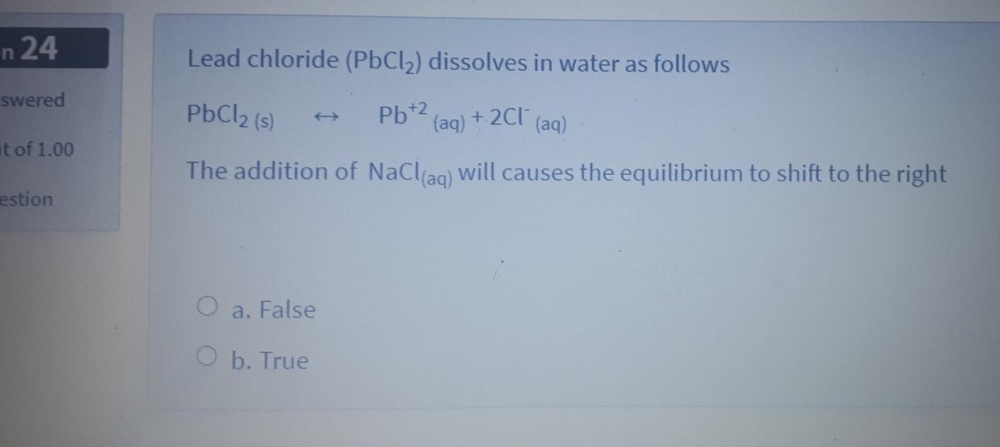 Solved n24 Lead chloride (PbCl2) dissolves in water as | Chegg.com