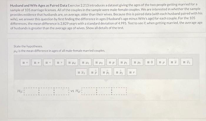 Solved Husband and Wife Ages as Paired Data Exercise 2.213 | Chegg.com