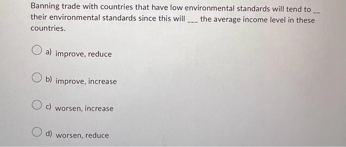 Solved Banning trade with countries that have low | Chegg.com