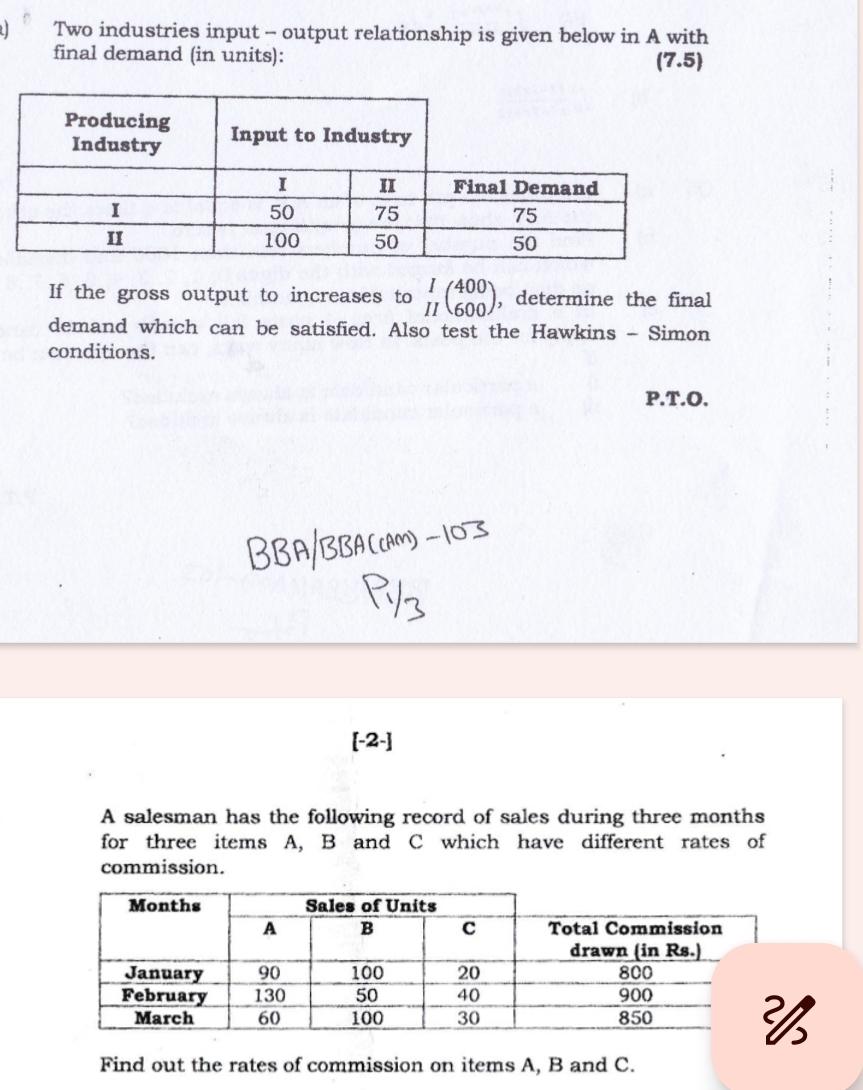 Solved Two industries input - ﻿output relationship is given | Chegg.com