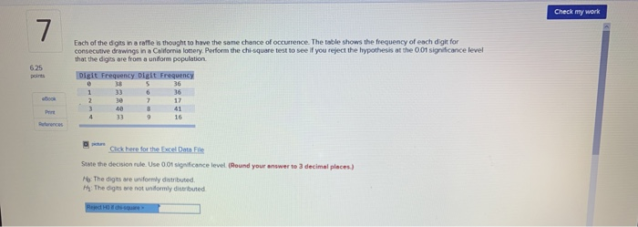 Solved Check my work Each of the digits in a raffle is | Chegg.com