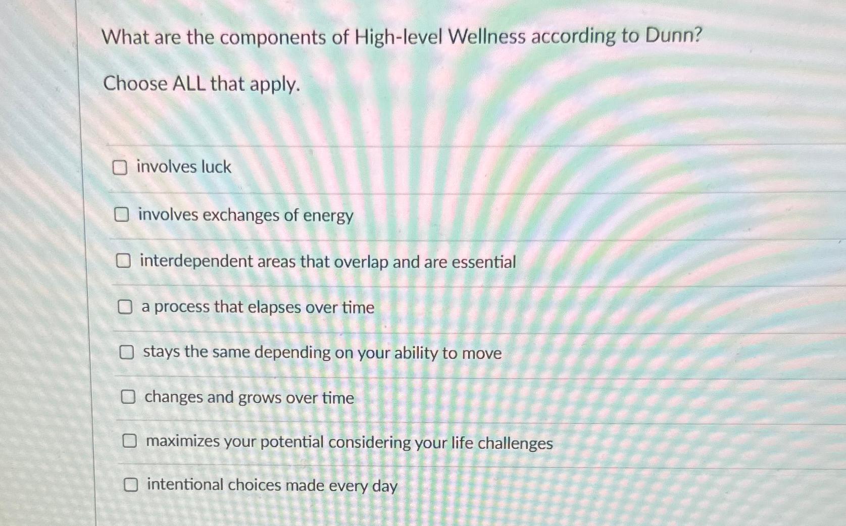 Solved What are the components of High-level Wellness | Chegg.com