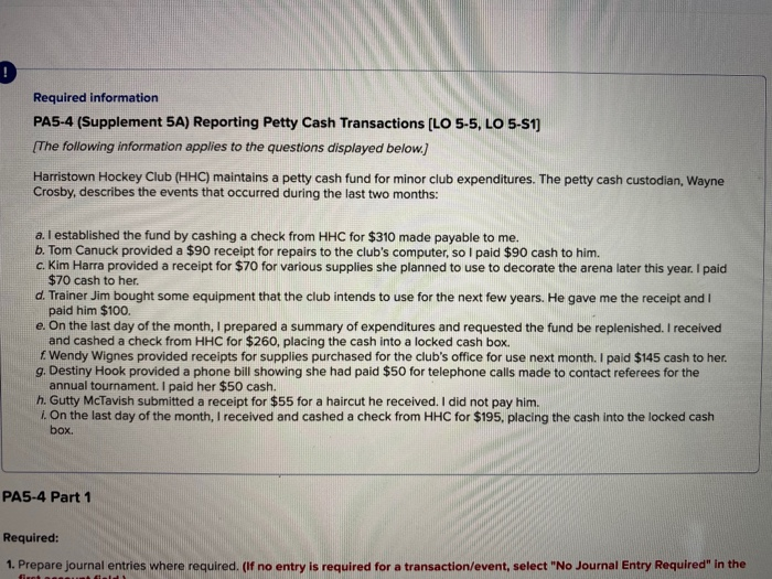 Solved Required information PA5-4 (Supplement 5A) Reporting | Chegg.com