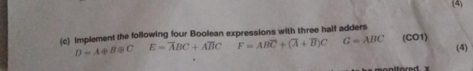 Solved (c) ﻿Implement the following four Boolean expressions | Chegg.com