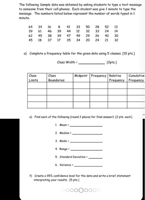 Solved The following Sample data was obtained by asking | Chegg.com