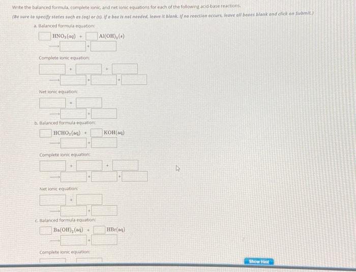 Solved Write the balanced formula, complete ionic, and net | Chegg.com