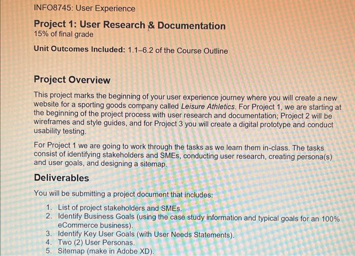 Solved Project 1: User Research \& Documentation 15% of | Chegg.com