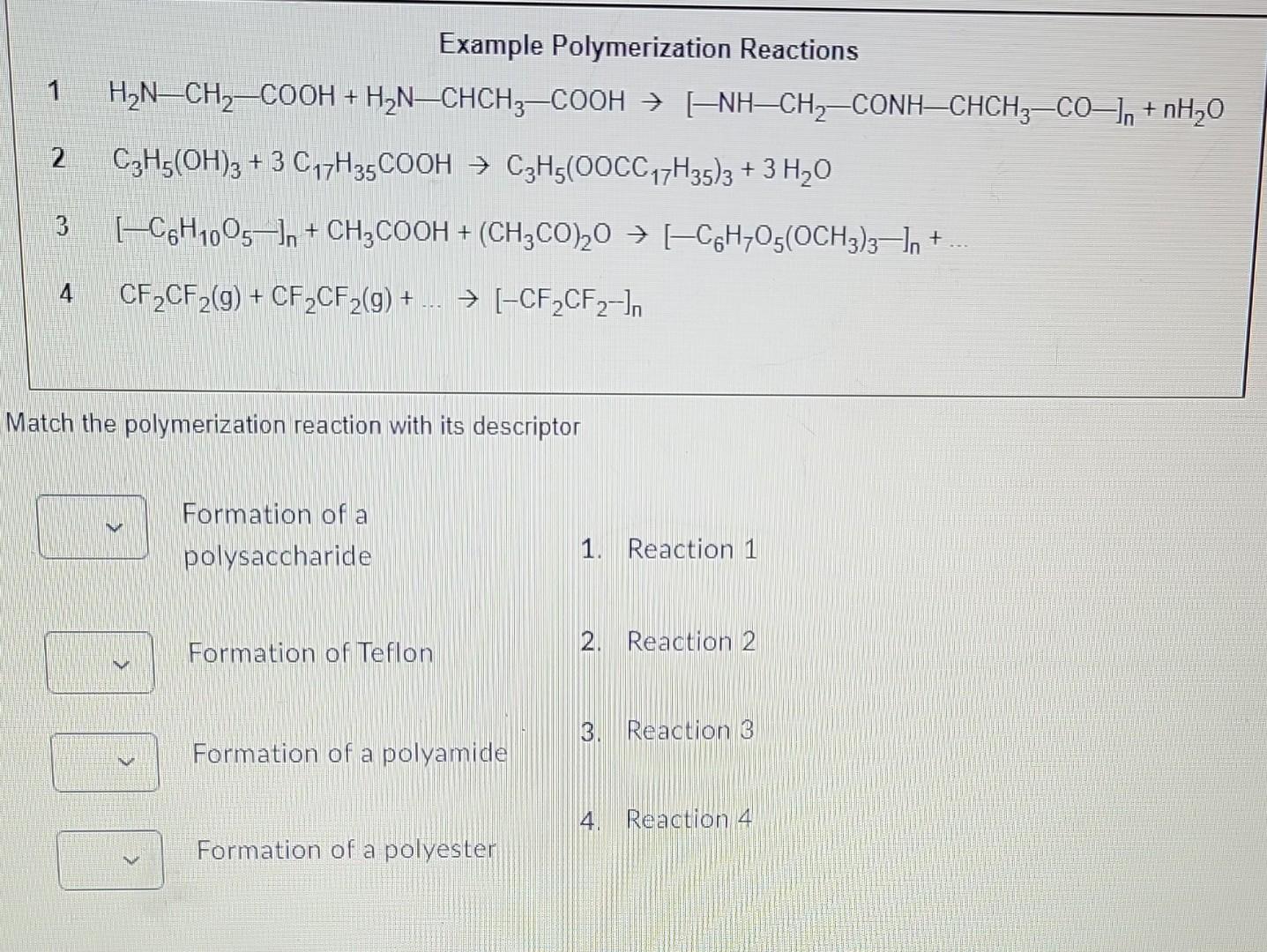Solved Example Polymerization Reactions 1H2 N−CH2−COOH+H2 | Chegg.com