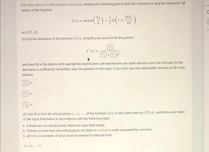 Solved (Min-Max Values of Differentiable Functions). Realize | Chegg.com