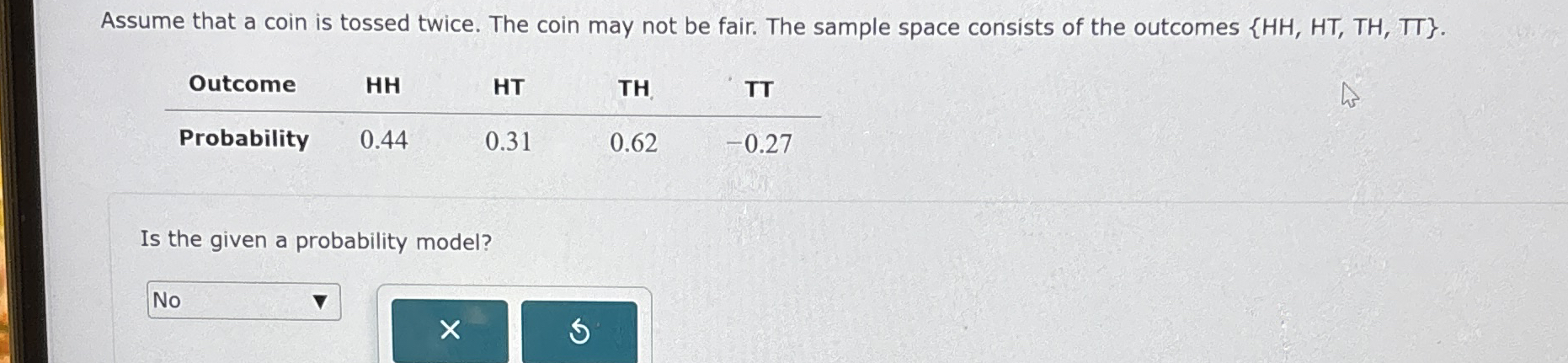 Solved Assume that a coin is tossed twice. The coin may not | Chegg.com