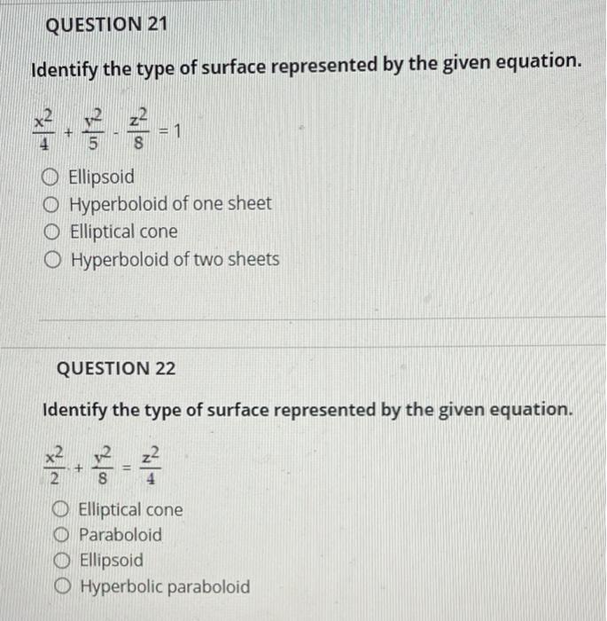 Solved Identify the type of surface represented by the given | Chegg.com
