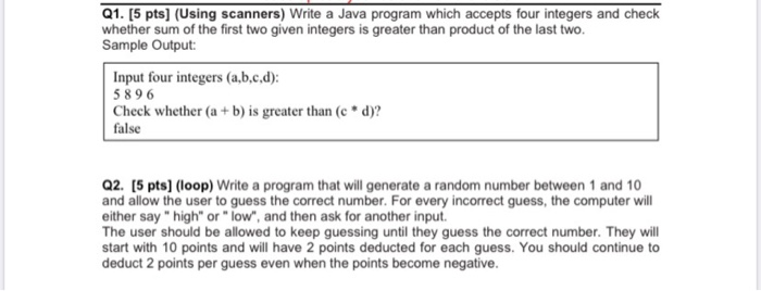 Solved Q1. [5 pts) (Using scanners) Write a Java program | Chegg.com