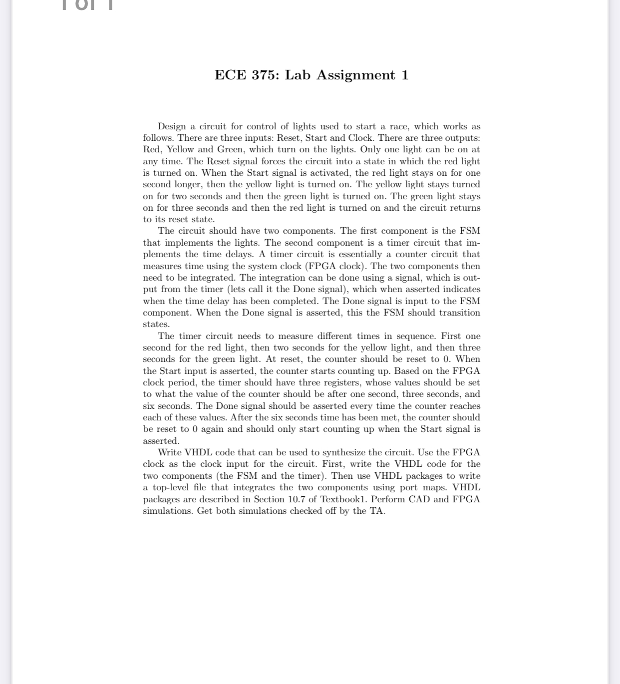 Solved ECE 375: Lab Assignment 1Design a circuit for control | Chegg.com