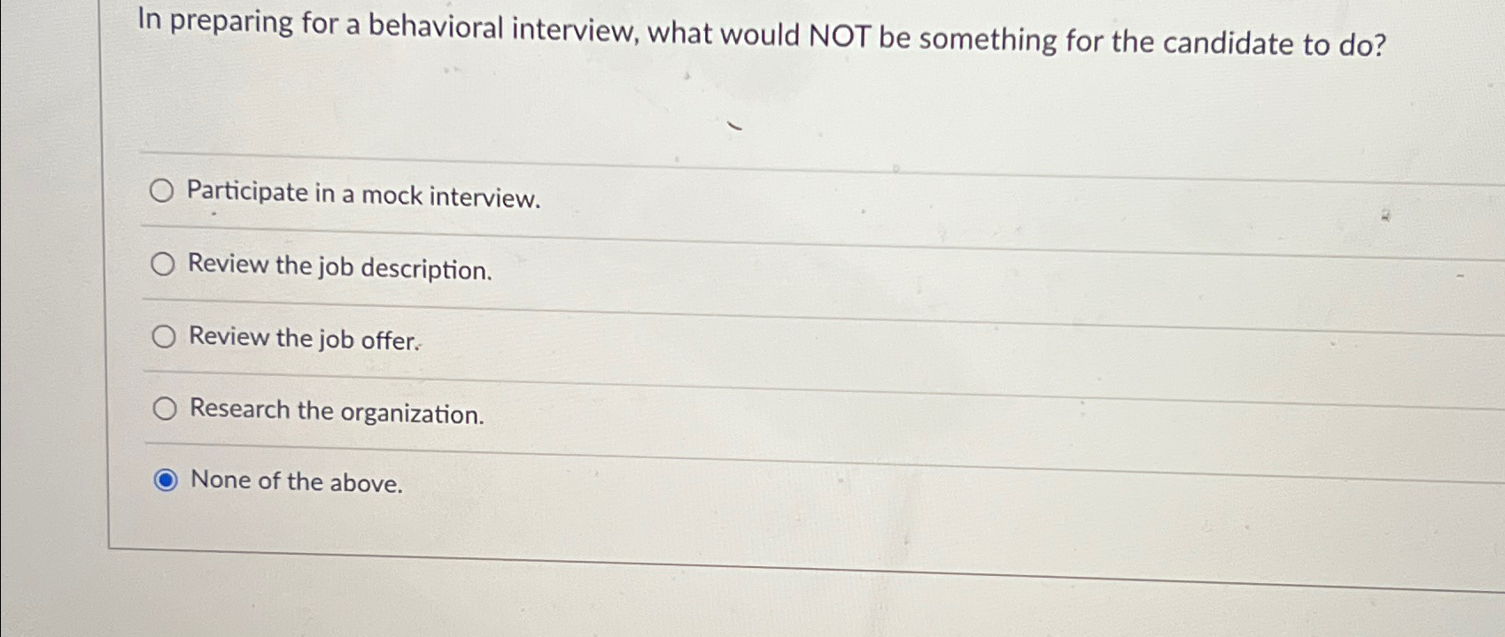 Solved In preparing for a behavioral interview, what would | Chegg.com