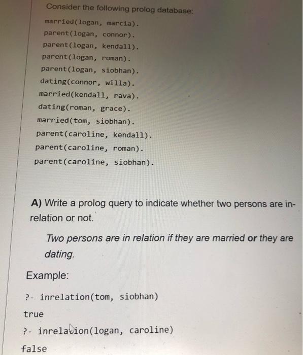 Solved Consider the following prolog database: married | Chegg.com