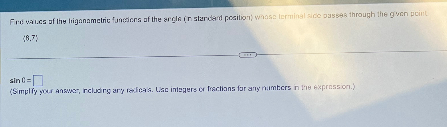 Solved Find values of the trigonometric functions of the | Chegg.com