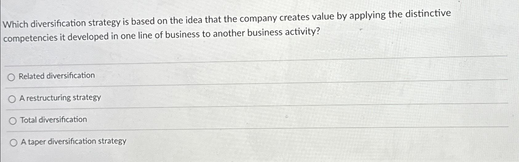 Solved Which diversification strategy is based on the idea | Chegg.com