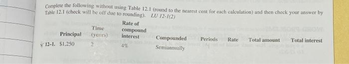 Solved Complete the following without using Table 12.1 | Chegg.com