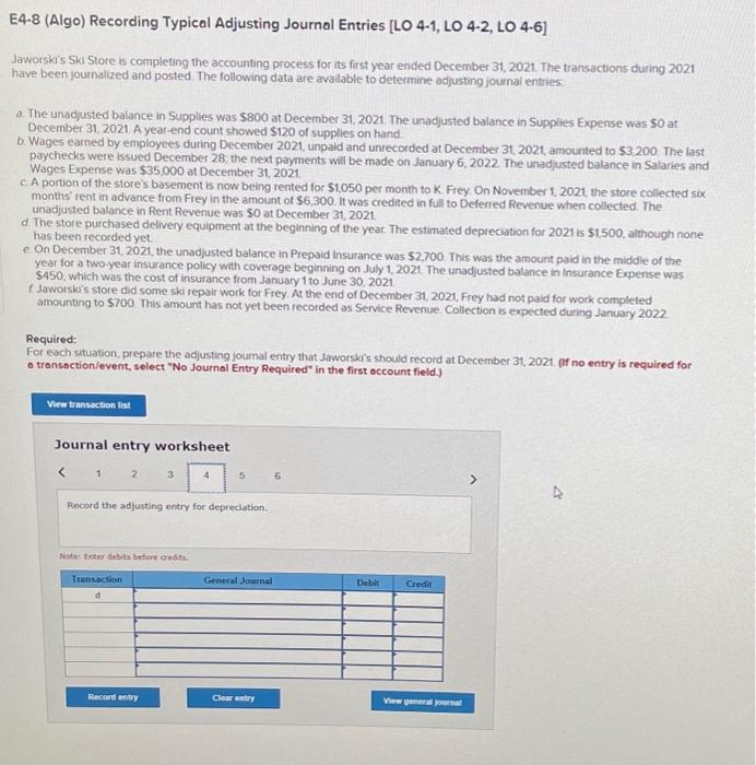 Solved E4-8 (Algo) Recording Typical Adjusting Journal | Chegg.com