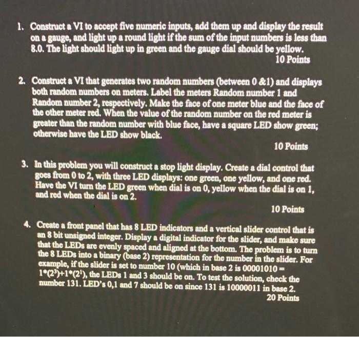 1. Construct a VI to accept five numeric inputs, add | Chegg.com