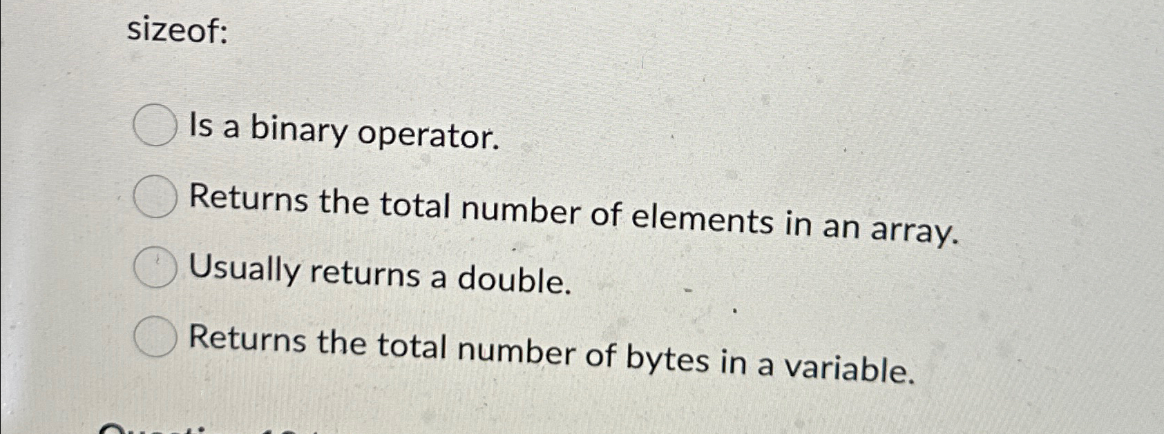 Solved sizeof:Is a binary operator.Returns the total number | Chegg.com