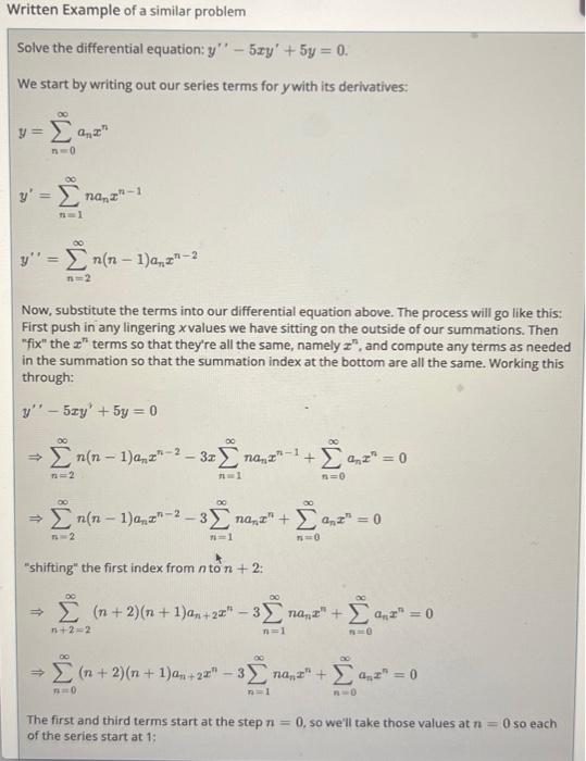 Solved Solve the differential equation using power series | Chegg.com