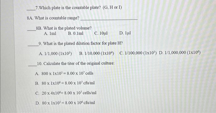 Solved 7. Which plate is the countable plate? (G, H or I) 8 | Chegg.com