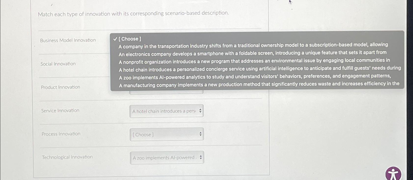 Solved Match each type of innovation with its corresponding | Chegg.com